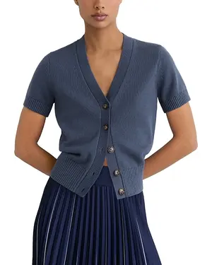 REISS Anya V Neck Cardigan - Blue