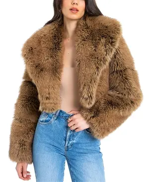 MISS CIRCLE NEW YORK Yadavi Faux Fur Cropped Jacket - Brown
