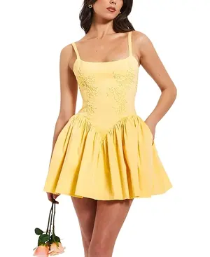MISS CIRCLE Kadi Cotton Fit And Flare Drop Waist Corset Mini Dress - Yellow