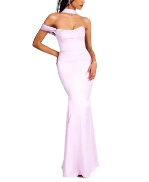 MISS CIRCLE Ivona Corset Halter Neck Satin Gown - Purple