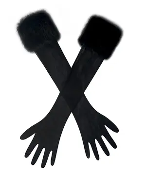 MISS CIRCLE Eve Faux Fur-trimmed Mesh Opera-length Gloves - Black