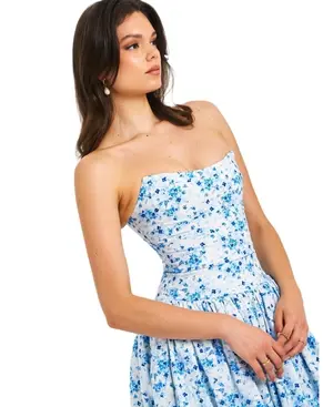 MISS CIRCLE NEW YORK Paloma Print Linen Corset Midi Dress