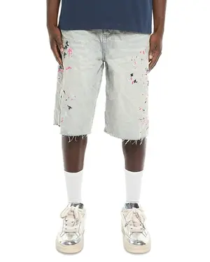 PURPLE BRAND Splatter Embroidery Jean Shorts - Light Indigo