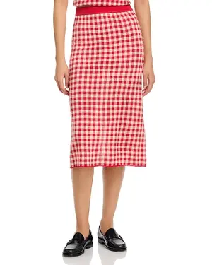 Guest In Residence Cashmere Gingham Skirt - Scarlet/mist