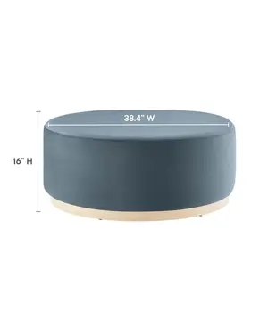 MODWAY Tilden Large 38 Round Performance Velvet Upholstered Ottoman - Cadet Blue Natural