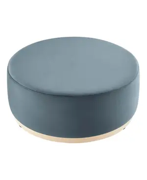 MODWAY Tilden Large 38 Round Performance Velvet Upholstered Ottoman - Cadet Blue Natural