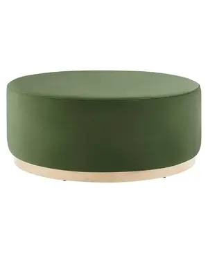 MODWAY Tilden Large 38 Round Performance Velvet Upholstered Ottoman Moss Green Natural