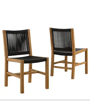 MODWAY Vienna Outdoor Patio Teak And Rope Armless Dining Chairs, Set Of 2 - Natural Black