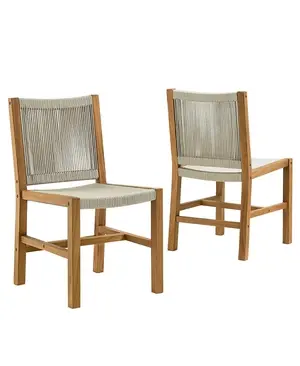 MODWAY Vienna Outdoor Patio Teak And Rope Armless Dining Chairs, Set Of 2 - Natural Natural