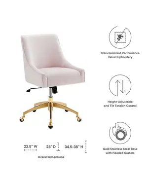 MODWAY Discern Performance Velvet Office Chair - Pink