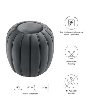 MODWAY Celebrate Channel Tufted Performance Velvet Ottoman - Gray