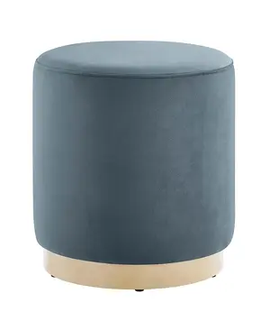 MODWAY Tilden 16 Round Performance Velvet Upholstered Ottoman - Cadet Blue Natural