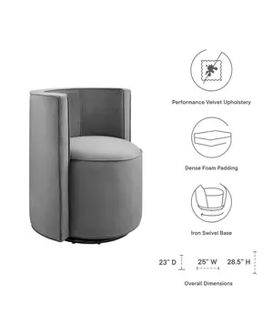 MODWAY Della Performance Velvet Fabric Swivel Chair - Gray