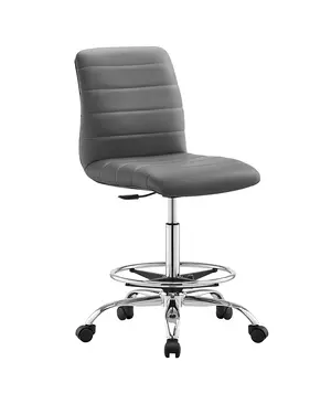 MODWAY Ripple Armless Faux Leather Drafting Chair - Silver Gray