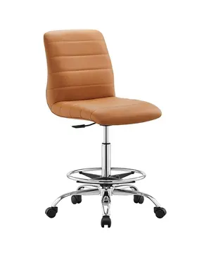 MODWAY Ripple Armless Faux Leather Drafting Chair - Silver Tan
