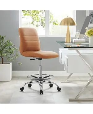 MODWAY Ripple Armless Faux Leather Drafting Chair - Silver Tan