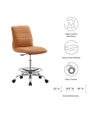 MODWAY Ripple Armless Faux Leather Drafting Chair - Silver Tan
