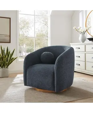 MODWAY Holland Swivel Chenille Fabric Armchair - Navy