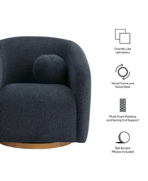 MODWAY Holland Swivel Chenille Fabric Armchair - Navy