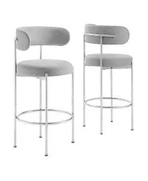MODWAY Albie Fabric Bar Stools, Set Of 2 - Gray Silver