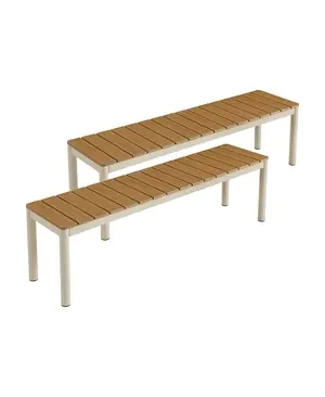 MODWAY Finn Outdoor Patio Aluminum Bench With Faux Wood Top, Set Of 2 - Natural