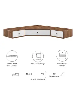 MODWAY Transmit 47" Wall Mount Corner Walnut Office Desk