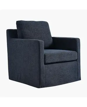 MODWAY Serene Fabric Slipcovered Swivel Armchair - Slate Blue
