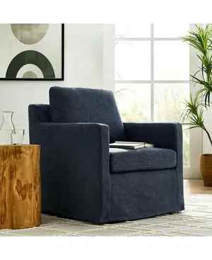 MODWAY Serene Fabric Slipcovered Swivel Armchair - Slate Blue