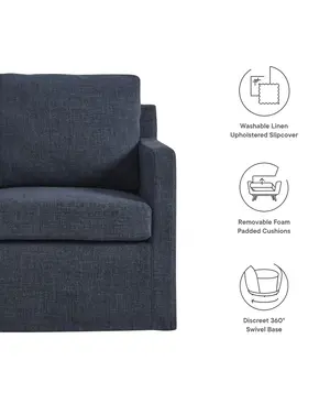 MODWAY Serene Fabric Slipcovered Swivel Armchair - Slate Blue
