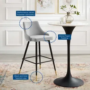 MODWAY Adorn Performance Velvet Bar Stool - Light Gray