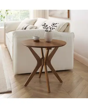 MODWAY Crossroads 24a Round Wood Side Table - Walnut