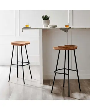 MODWAY Concord Backless Wood Bar Stools, Set Of 2 - Walnut