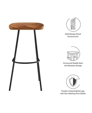 MODWAY Concord Backless Wood Bar Stools, Set Of 2 - Walnut
