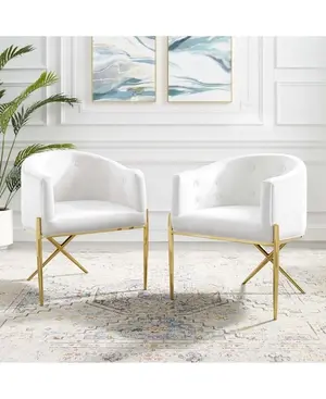 MODWAY Savour Performance Velvet Accent Dining Armchair, Set Of 2 - White