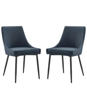 MODWAY Viscount Upholstered Fabric Dining Chairs, Set Of 2 Black Azure