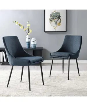 MODWAY Viscount Upholstered Fabric Dining Chairs, Set Of 2 - Black Azure