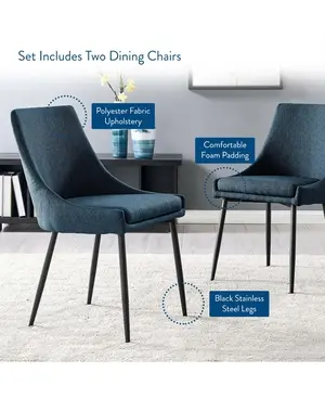 MODWAY Viscount Upholstered Fabric Dining Chairs, Set Of 2 - Black Azure