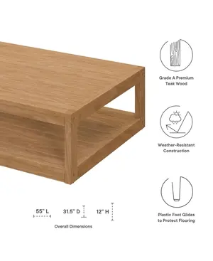 MODWAY Carlsbad Teak Wood Outdoor Patio Coffee Table