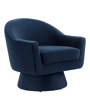 MODWAY Astral Performance Velvet Fabric And Wood Swivel Chair - Midnight Blue