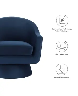 MODWAY Astral Performance Velvet Fabric And Wood Swivel Chair