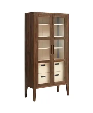 MODWAY Nell 71 Glass Door Tall Display Storage Cabinet - Walnut