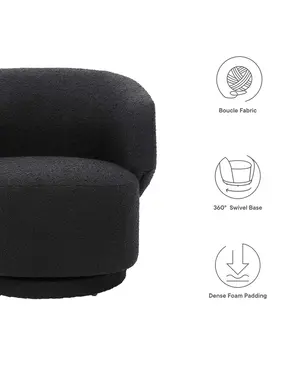 MODWAY Celestia Boucle Fabric Swivel Chair - Black