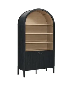 MODWAY Nolan 74 Tall Wide Arched Storage Display Cabinet Bookshelf - Black Oak