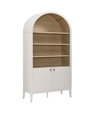 MODWAY Nolan 74 Tall Wide Arched Storage Display Cabinet Bookshelf - Ivory Oak