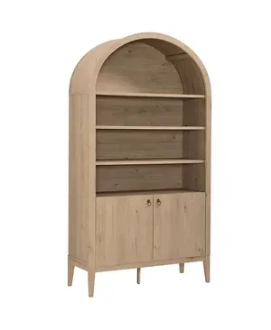 MODWAY Nolan 74 Tall Wide Arched Storage Display Cabinet Bookshelf - Light Oak