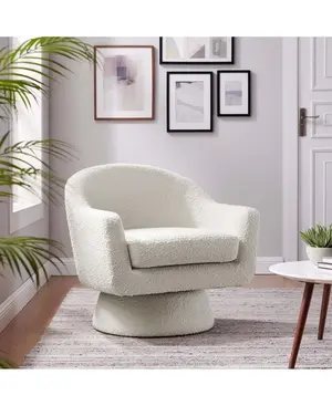 MODWAY Astral Boucle Fabric Swivel Chair - Ivory