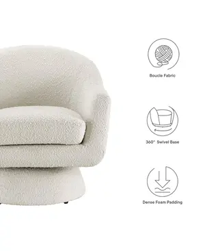 MODWAY Astral Boucle Fabric Swivel Chair - Ivory