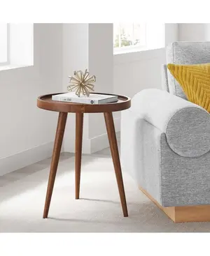 MODWAY Chiro Round Wood Side Table - Walnut