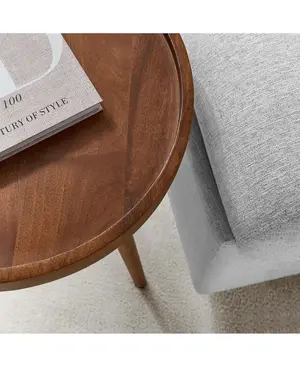 MODWAY Chiro Round Wood Side Table - Walnut