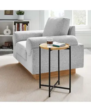 MODWAY Xilo Round Wood And Metal Side Table